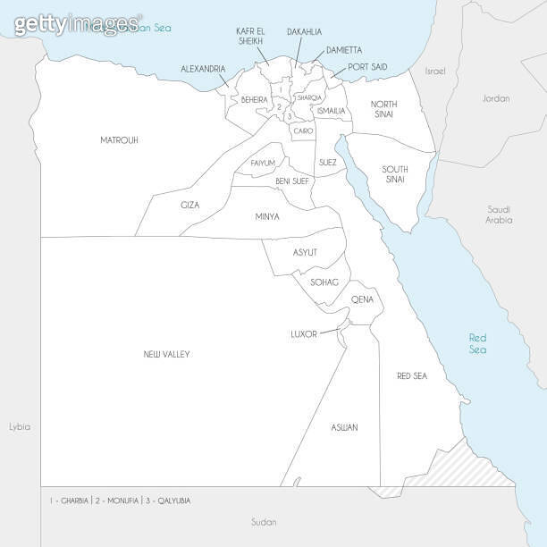 Vector map of Egypt with governorates or provinces and administrative ...