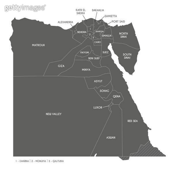 Vector map of Egypt with governorates or provinces and administrative ...