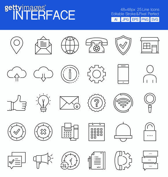 Interface thin line vector icon set. The design is editable and the color can be changed. Vector ...