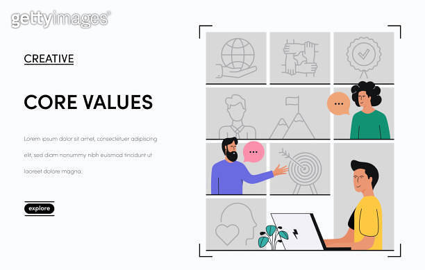 Core Values Related Vector Banner Design Concept. Global Multi-Sphere ...