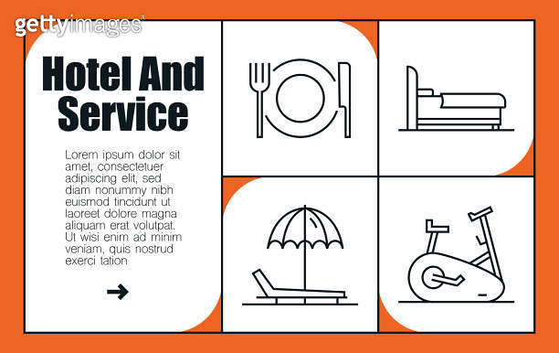 Hotel And Service Line Icon Set and Banner Design. The design is ...