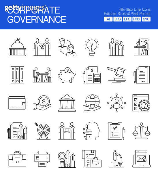 Corporate Governance Line Icons Editable Stroke.Rules,Politics and ...