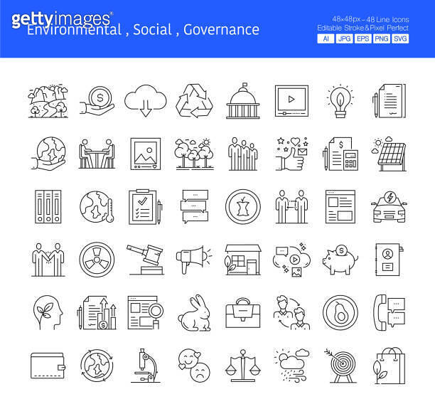 Set of bulk icons on the topics Environment, Social , Governance. Cool ...