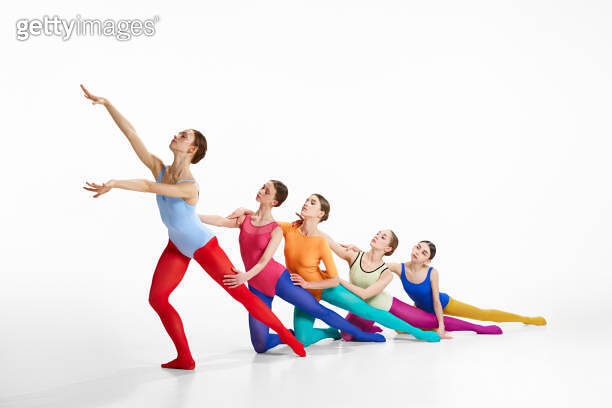 Artistic performance. Group of talented, young girls, ballet dancers in ...