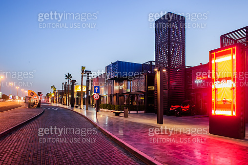 Dubai box park. New modern part of Dubai City,created as European-style ...