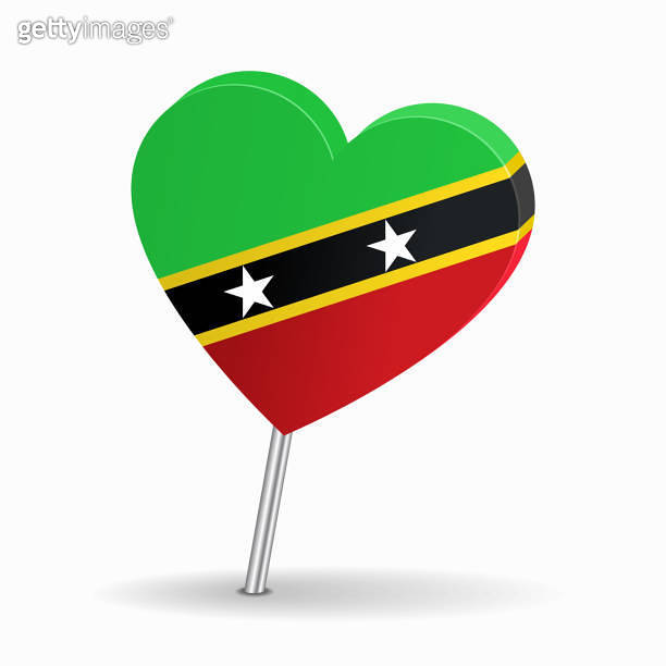 Saint Kitts and Nevis flag heart-shaped map pointer layout. Vector illustration. (1766964900 ...