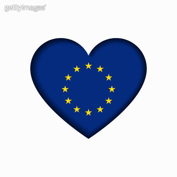 European Union flag heart-shaped sign. Vector illustration. 이미지 ...