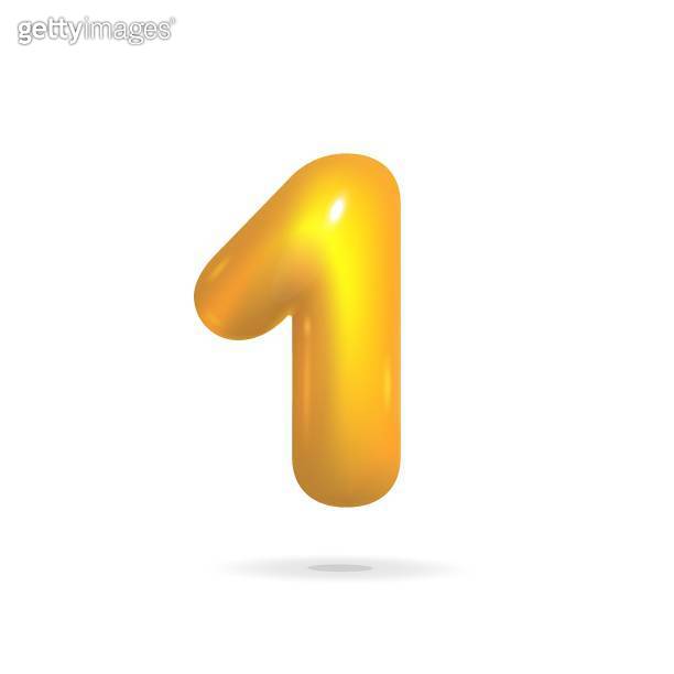 3d vector floating gold yellow shiny number 1 one cartoon render design ...