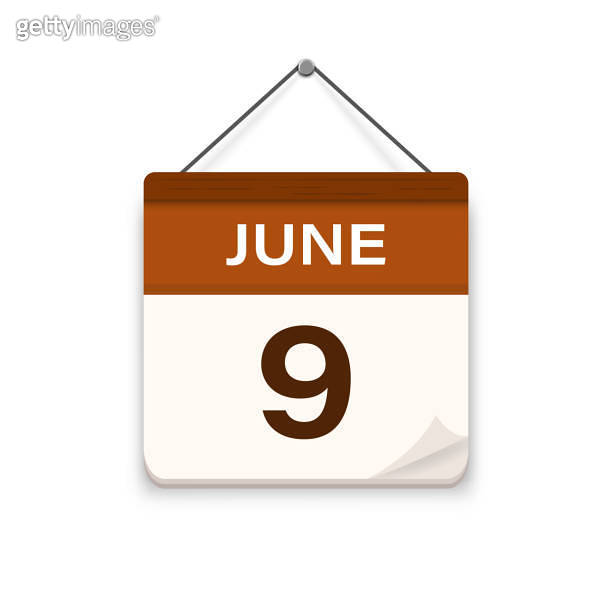 June 9, Calendar icon with shadow. Day, month. Meeting appointment time ...