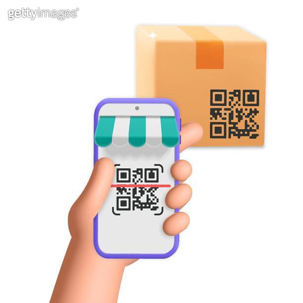 3d vector hand scanning qr code with mobile app service on smartphone ...