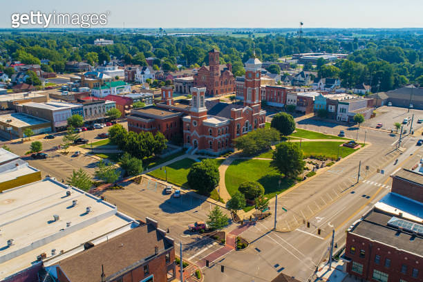 Aerial View of Greensburg, IN Downtown and Courthouse 이미지 (1454024750 ...