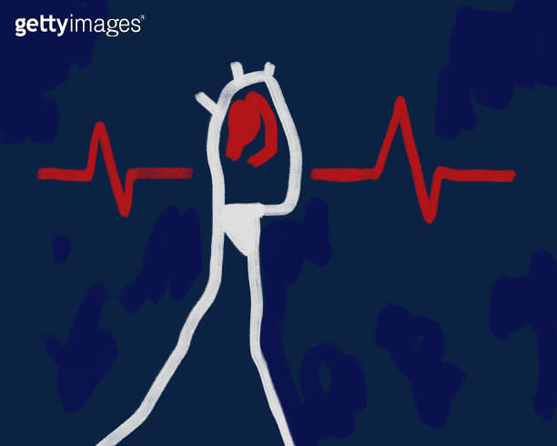 Brain frequency wave signal. Figurative person thinking. Expressionism ...