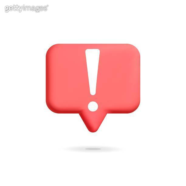 3d vector cartoon render red danger alert warning pop up speech bubble ...
