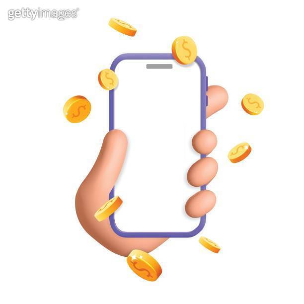 3d vector floating dollar gold coins around the white device screen ...