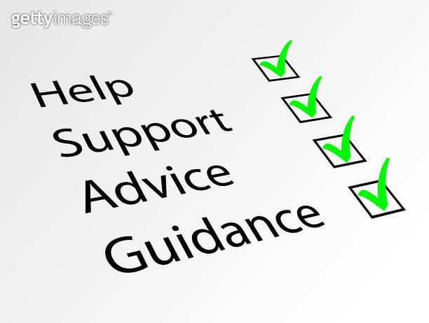 HELP SUPPORT ADVICE GUIDANCE questionnaire 이미지 (1477051252) - 게티이미지뱅크