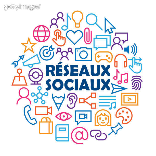 RESEAUX SOCIAUX colorful business concept (SOCIAL NETWORKS in French ...