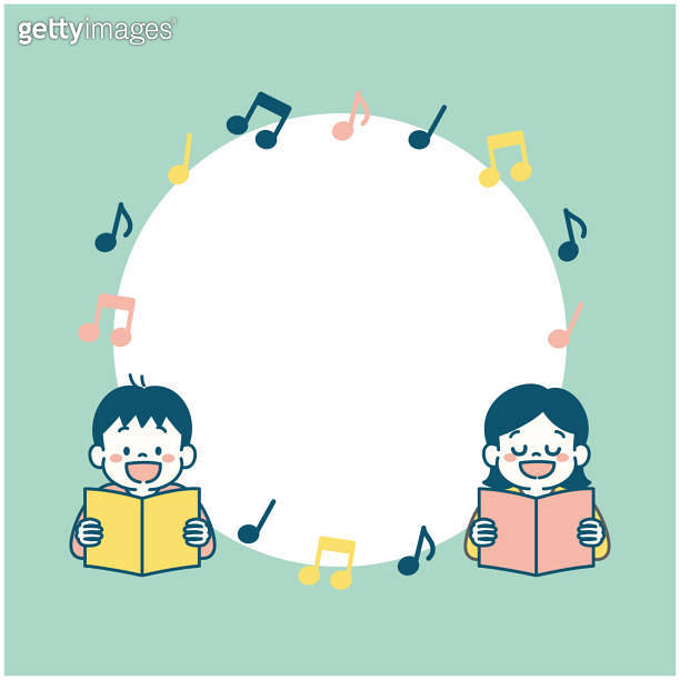 Vector square frame of kids singing a song (1848892945) - 게티이미지뱅크