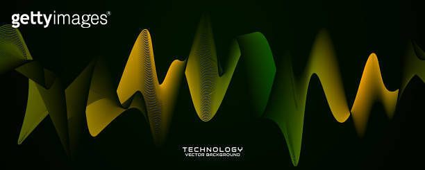 3D green yellow techno abstract background overlap layer on dark space ...