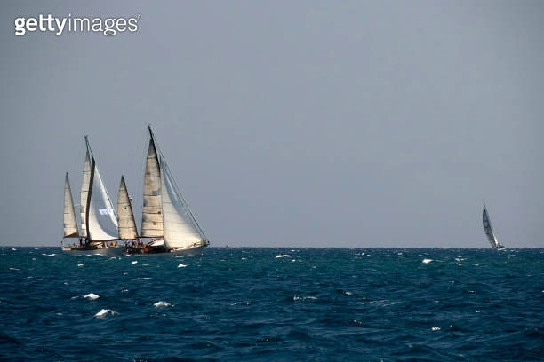 strong wind regatta in barcelona Sailing ship in a strong wind ...