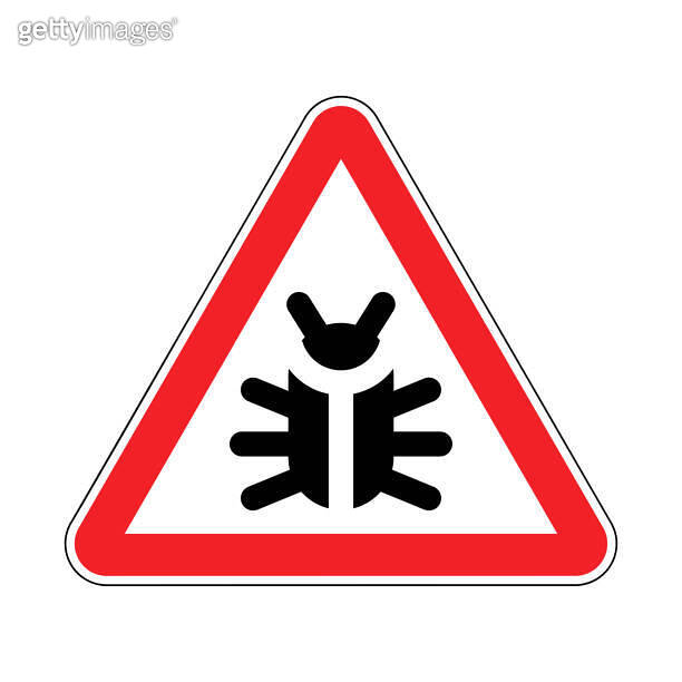 Attention Beetle sign. Caution Bug symbol. Red road sign (1484314942 ...