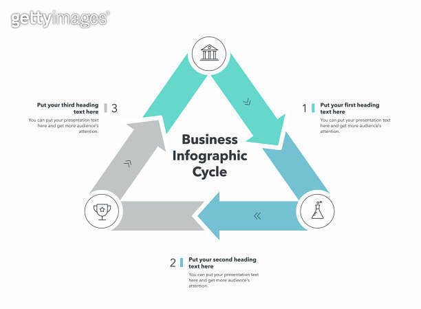 Three stages business infographic cycle with minimalistic icons ...