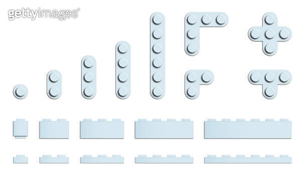 Set of colored building bricks in various lengths with rounded corners ...