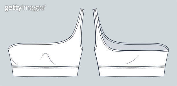 Sports Bra technical fashion illustration. One Shoulder Top fashion ...
