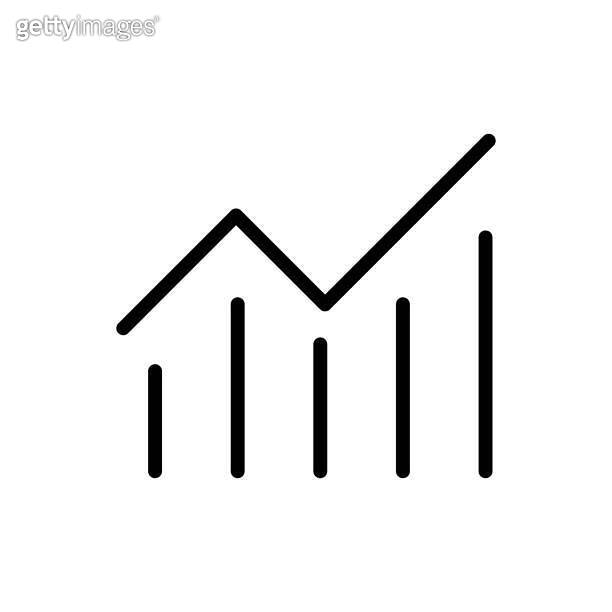 Data analysis icon line black. Growing chart sign. Statistics marketing ...