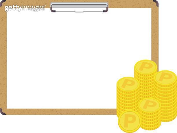 Sideways binder, lots of coins stacked in front of a signature board ...