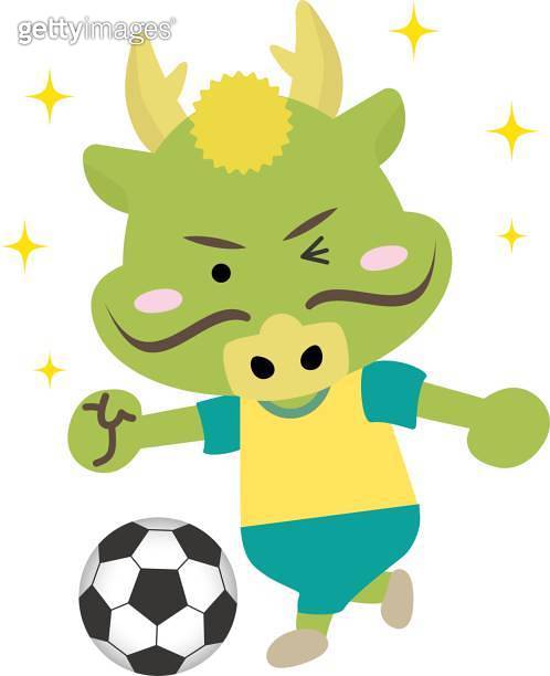 Illustration of a cute dragon in the Year of the Dragon playing soccer ...