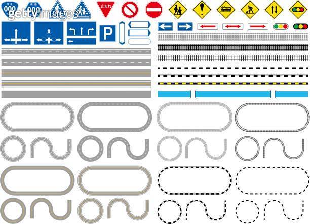 Ruled lines and signs of various railroad tracks and roads (Japanese ...