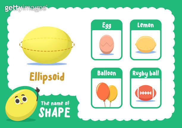 Learning ellipsoid shape sheet with object cards, illustration cartoon ...