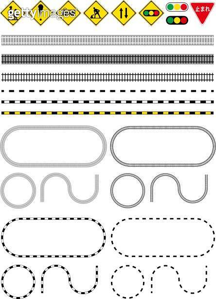 Icons of various tracks and signs that can be used for learning traffic ...