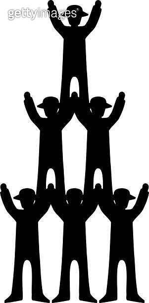 Silhouettes of men raising their hands to form a pyramid / illustration ...