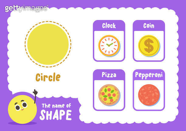 Learning circle shape sheet with object cards, illustration cartoon ...