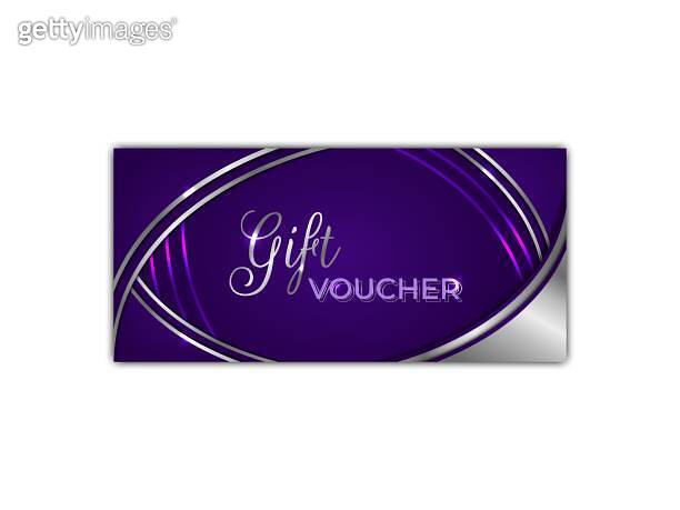 Gift voucher template. Luxury purple certificate cover with shiny ...