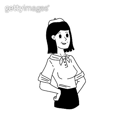 Cute French woman with scarf and beret. Funny drawing of Frenchwoman ...