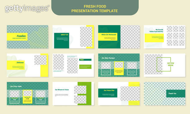 Vector elegant fresh food presentation slide template design set ...