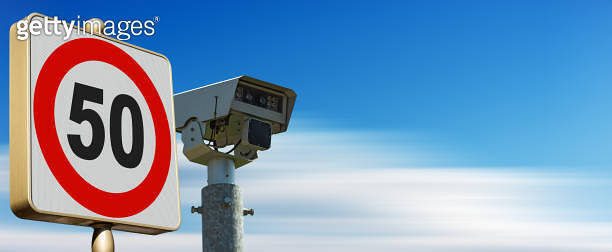Road Sign Speed Limit 50 Kmh and a Speed Camera 이미지 (1754031798) - 게티이미지뱅크