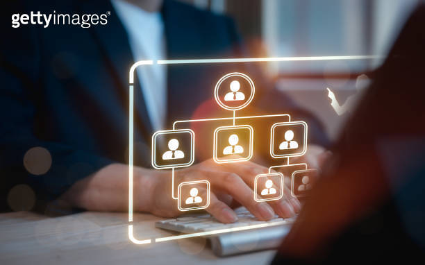 Human resource management system concept, leader in team businessman ...