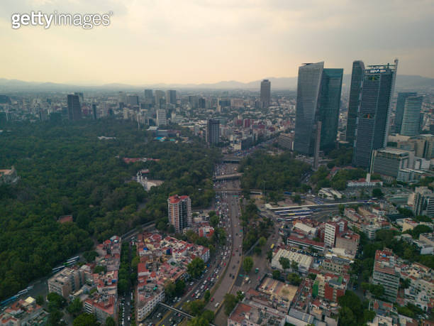 Aerial view of the Chapultepec Forest in Mexico City. Aerial view of ...