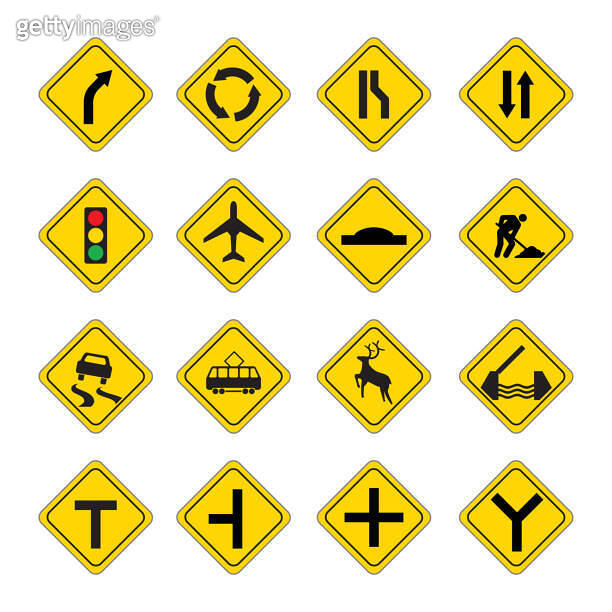 Traffic Road Yellow Signs Set. Isolated on White. Vector Illustration ...