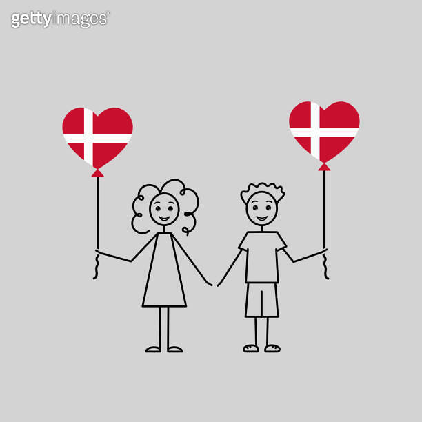 danish children, love Denmark sketch, girl and boy with a heart shaped ...