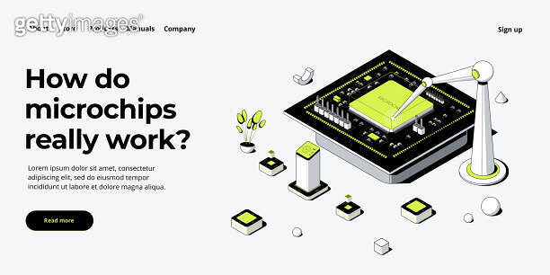 Microchip concept illustration in isometric vector design ...