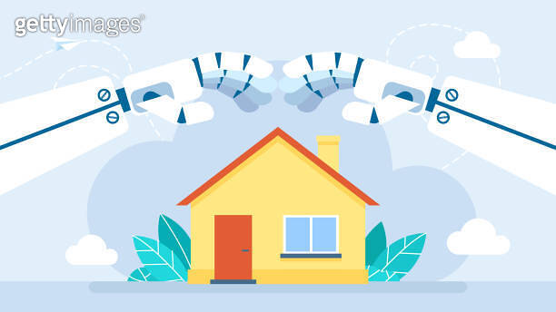 House Insurance. Artificial intelligence for property protection. Robot ...