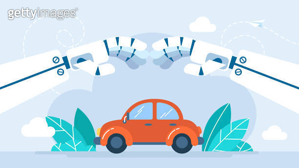 AI technologies. Car being safeguarded by smart artificial intelligence ...