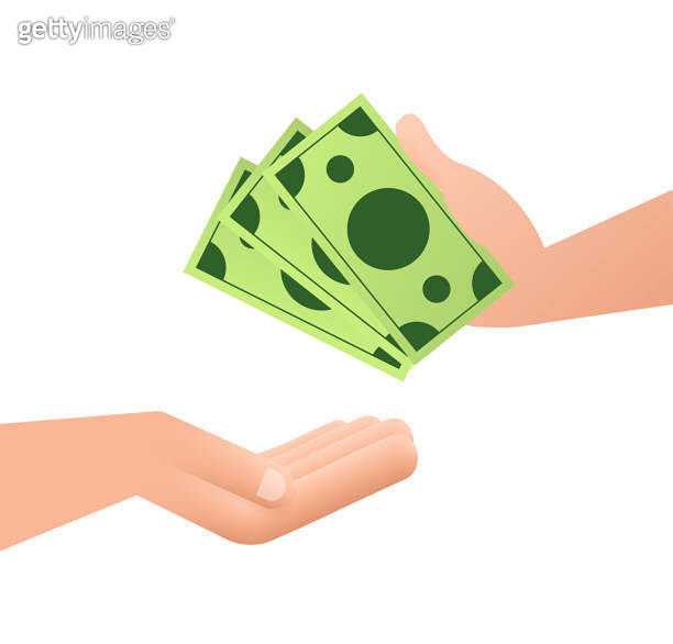 The hand is giving money to the other hand. Pay for something. Paying ...