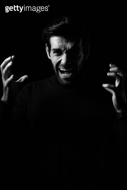 Annoyed angry mad man raising hands and screaming out loud stare pissed ...