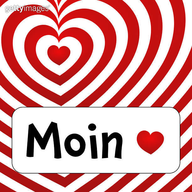 Moin - Lettering in Low German - Hello. Greeting card with a red and ...