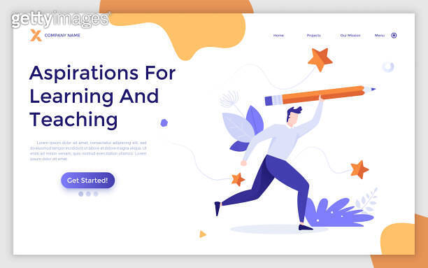 Landing page template with person running with pencil. Concept of ...